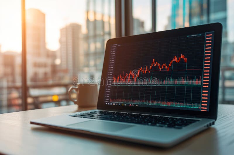 Laptop Displaying Financial Graph Bright Office Setting Stock Photos ...