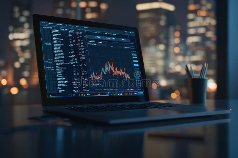 Laptop Displaying Financial Software Chart Night Stock Photos - Free ...