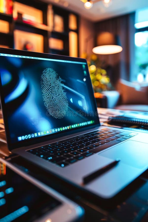 Laptop Displaying Fingerprint Identification Software in a Cozy Home ...