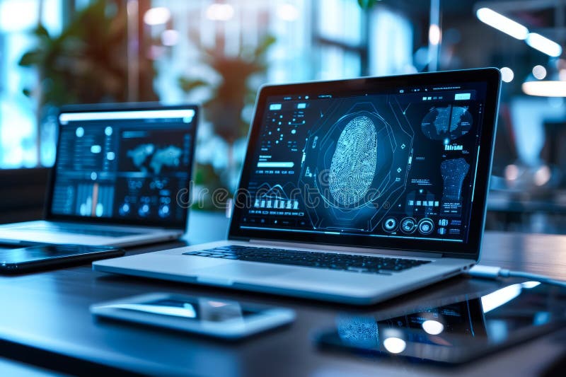 Laptop Displaying Fingerprint Identification Software in a Cozy Home ...