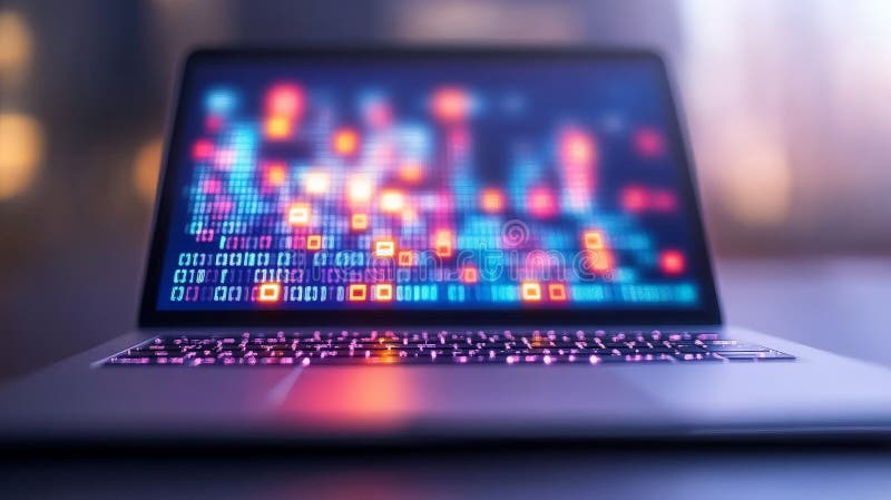Laptop Displaying a Glowing Cybersecurity Interface with Data Icons ... Laptop Displaying a Glowing Cybersecurity Interface with Data Icons ...