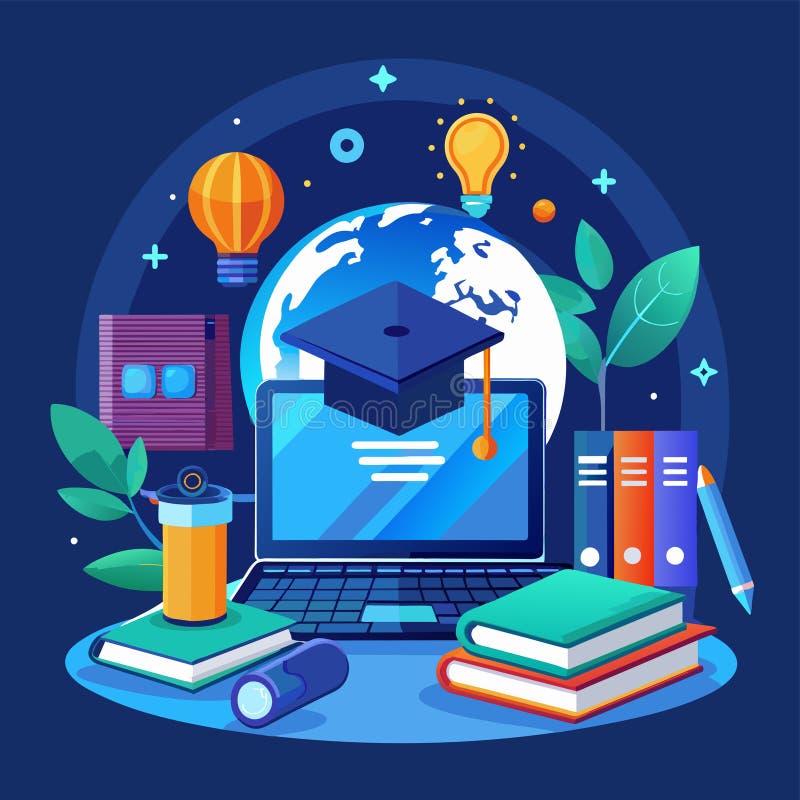 A Laptop Displaying a Graduation Cap on Top of it, a Sleek and ...