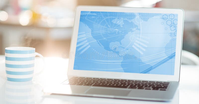 Laptop Displaying Graph Chart with Map on Screen Stock Image - Image of ...