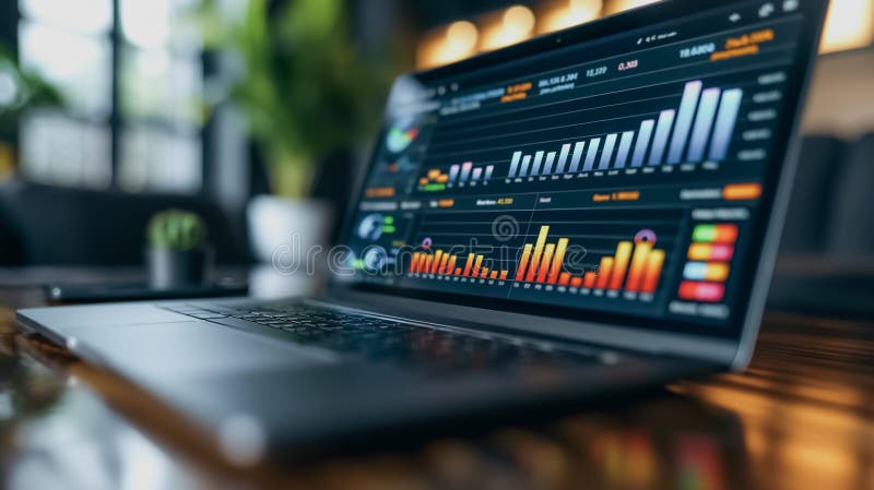 A Laptop Displaying a Graph with a Lot of Numbers on it Stock ...