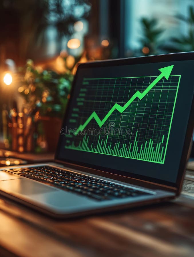 Laptop Displaying Growth Chart Dimly Lit Office Stock Photos - Free ...