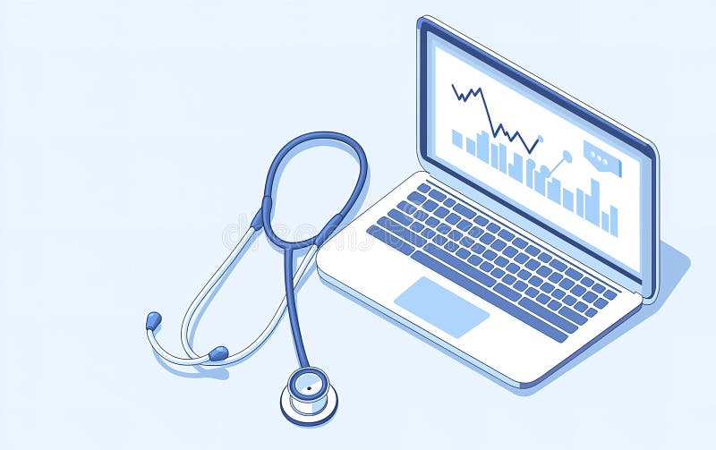 A Laptop Displaying Health Data Analytics Alongside a Stethoscope on a ...