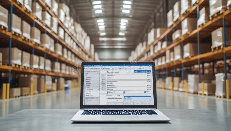 Laptop Displaying Inventory Management Software in Distribution ...