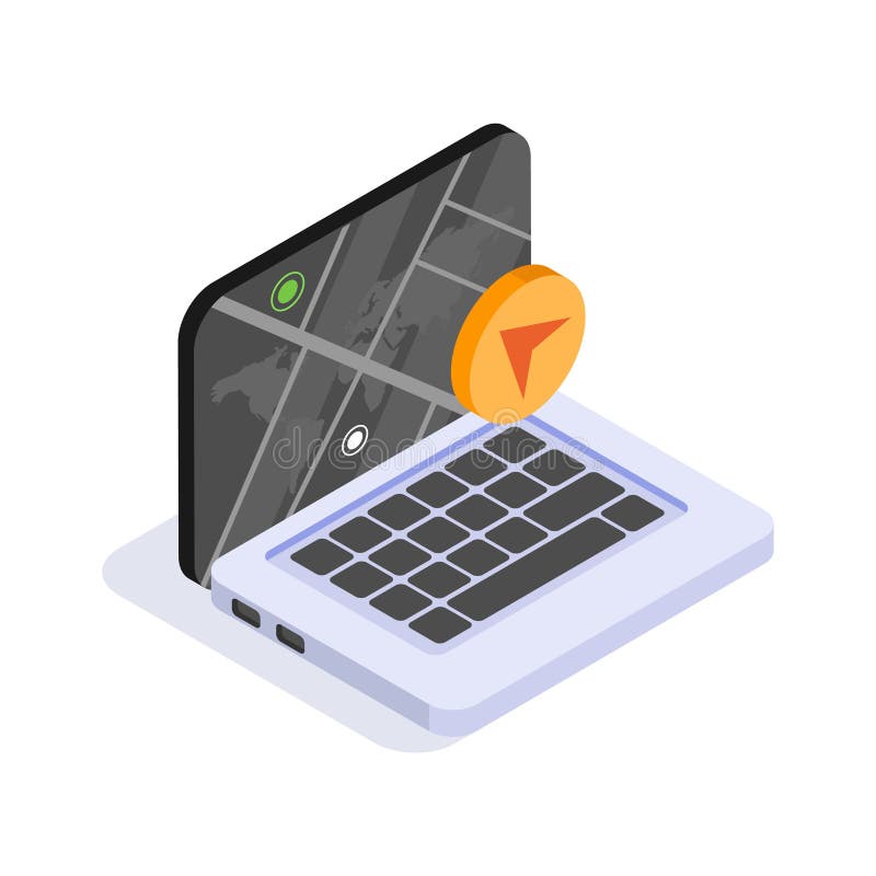 Laptop Displaying Map and Location Based Navigation Icons Stock ...