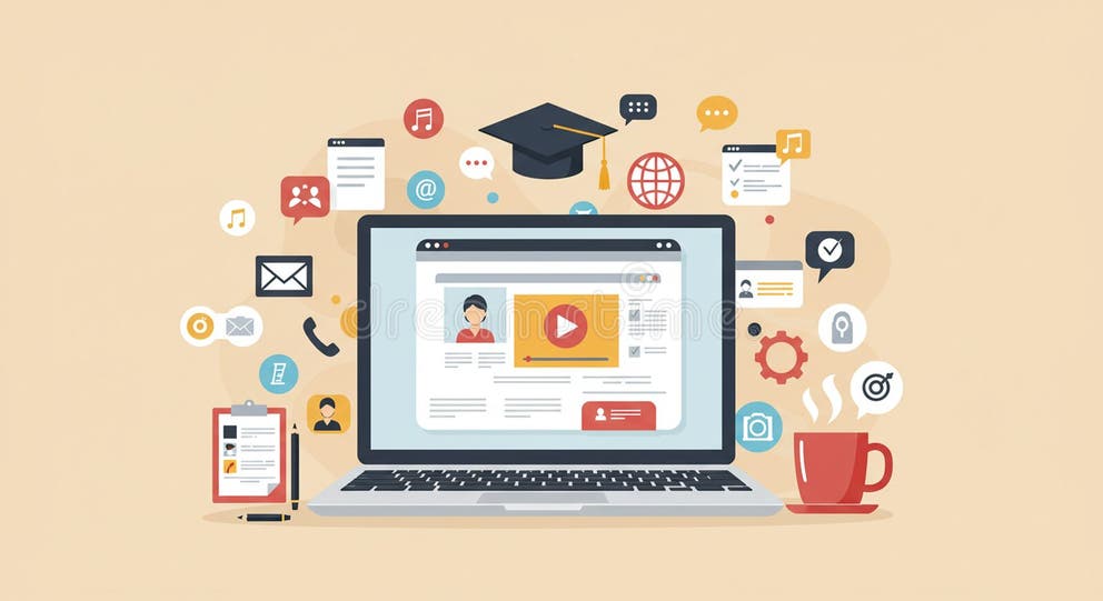 Laptop Displaying an Online Educational Platform, Featuring a Video ...