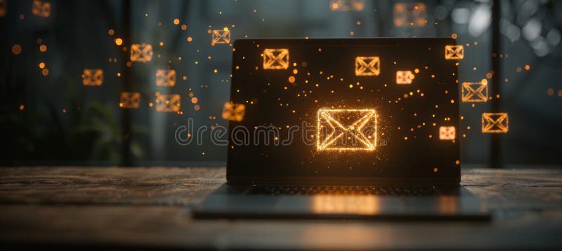 Laptop Displaying Open Email Surrounded by Swirling Vortex of ...