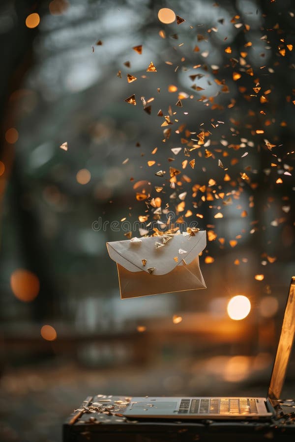 Laptop Displaying Open Email Surrounded by Swirling Vortex of ...