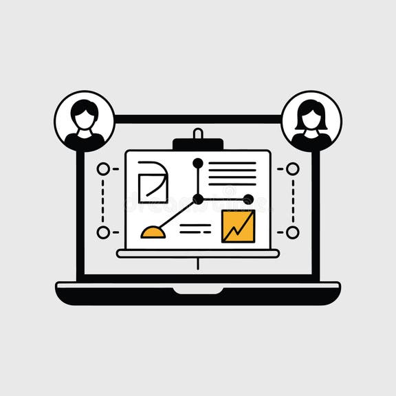 Laptop Displaying Presentation with User Avatars on Sides Computer ...