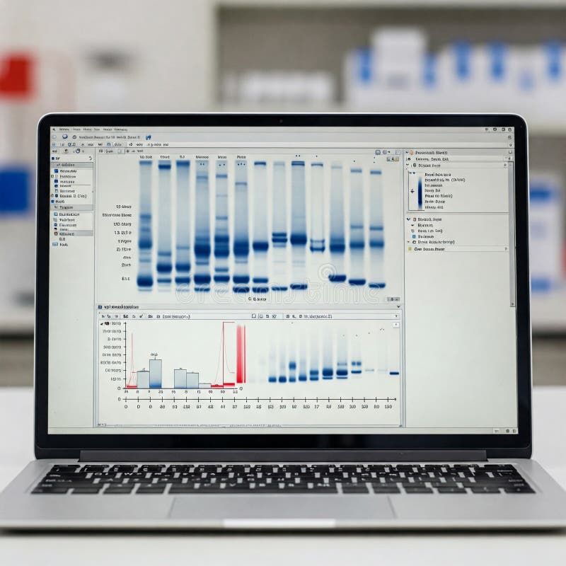 Laptop Protein Electrophoresis Software Lab Background (Generated with AI) Stock Illustration ...