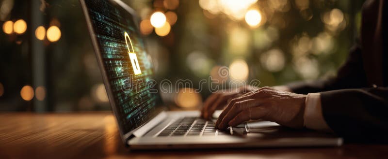 The Laptop Displaying a Secure Lock Symbol Representing Cybersecurity ...