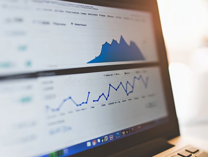 Laptop Displaying Statistical Business Charts Showing Growth Stock ...