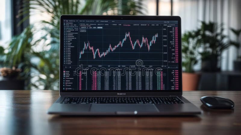 Laptop Displaying Stock Market Data and Charts Stock Illustration ...