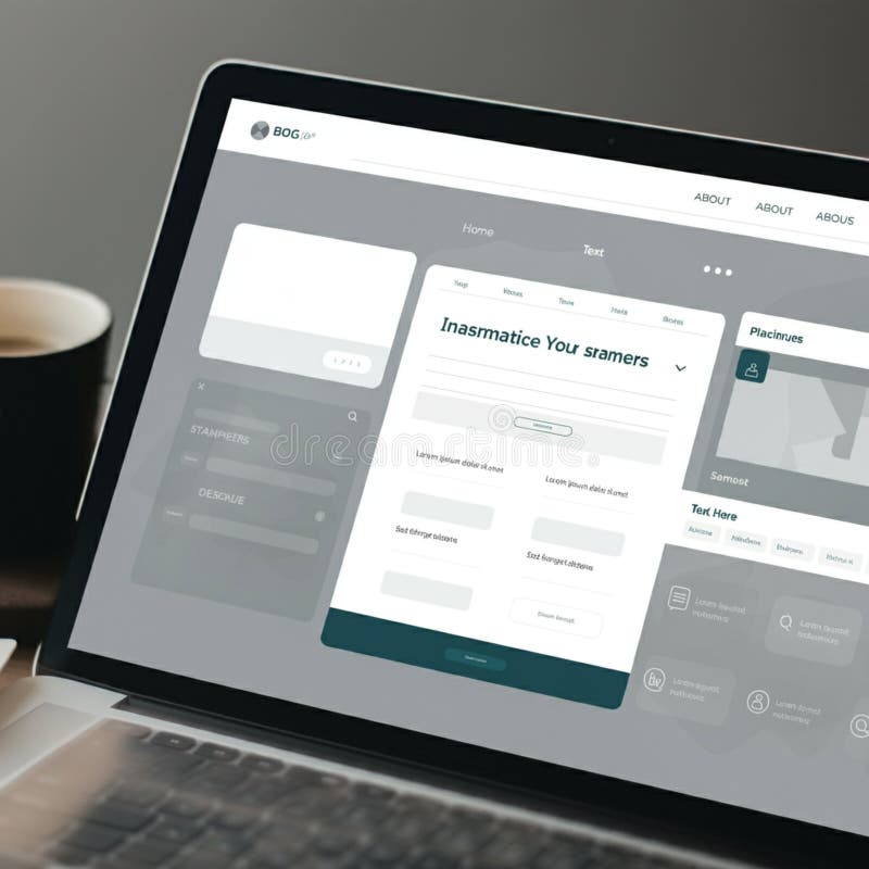 A Laptop Displaying a Web Design Interface with Various Panels and ...