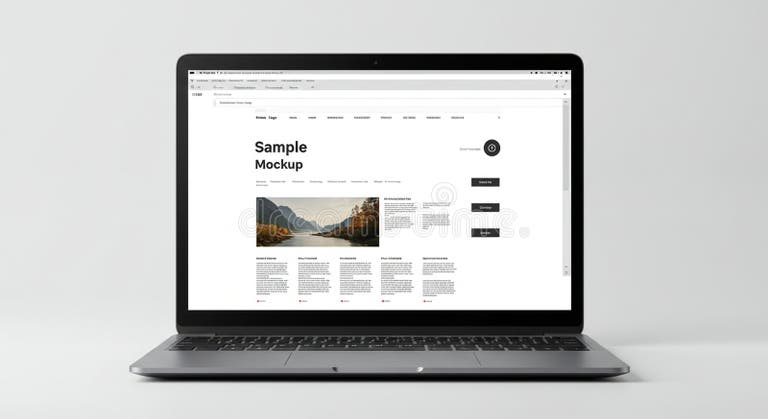 Laptop Displaying a Website Mockup with the Title "Sample Mockup." the ...