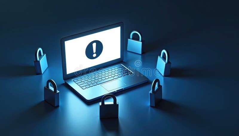 Laptop Displays Alert Guarded by Padlocks, Data Security. Protect User ...