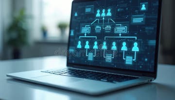 Laptop Displays Business Hierarchy Structure, Business Process Flowchart, Workflow Automation ...