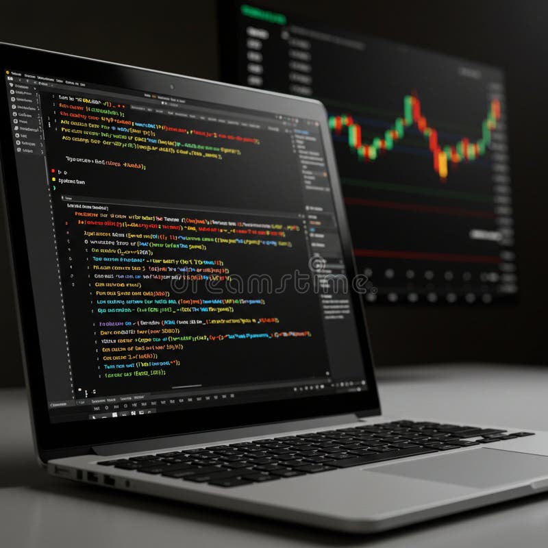 A Laptop Displays Code in a Dark-themed Text Editor, Showing Syntax Highlighting in Stock ...