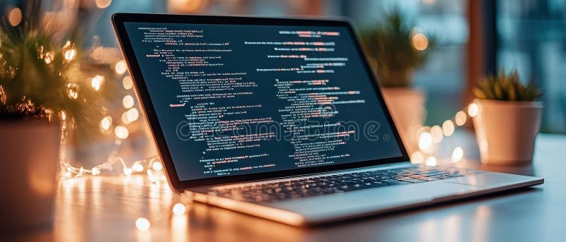 Laptop Displays Cybersecurity Awareness Data. Computer with Lines of ...