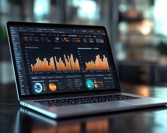 Close Up of Laptop Displaying Data Visualization Charts and Dashboards ...