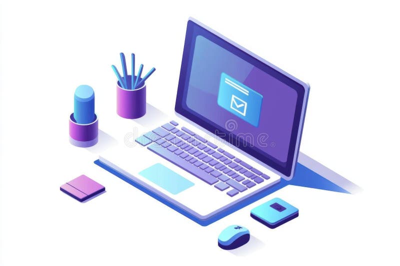 Laptop Displays Email Notification with Desk Accessories, Modern ...