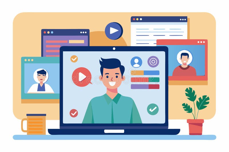 A Laptop Displays an Engaging Video Call Interface with Multiple ... A Laptop Displays an Engaging Video Call Interface with Multiple ...