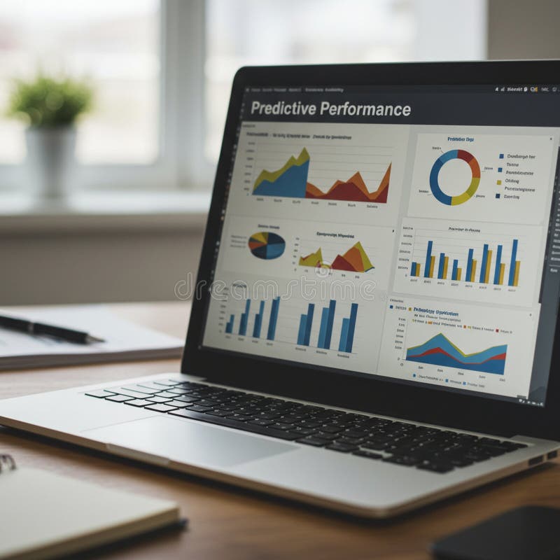 A Laptop Displays a "Predictive Performance" Dashboard with Several ...