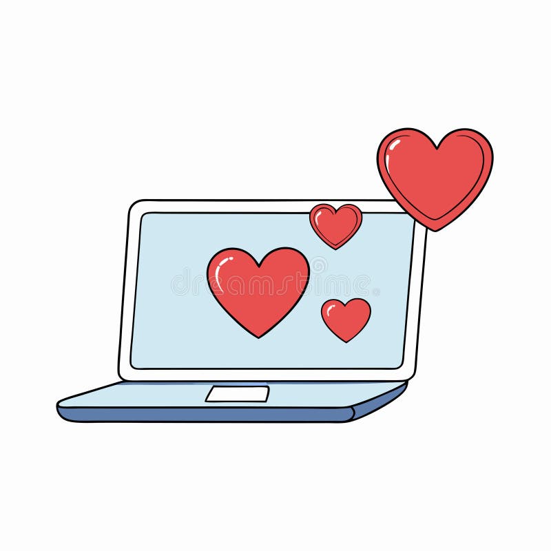 A Laptop Displays Several Red Hearts on Its Screen, Set Against a Light ...