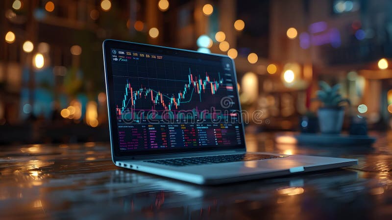 Night Trading on Laptop stock photo. Image of blue, light - 375216794