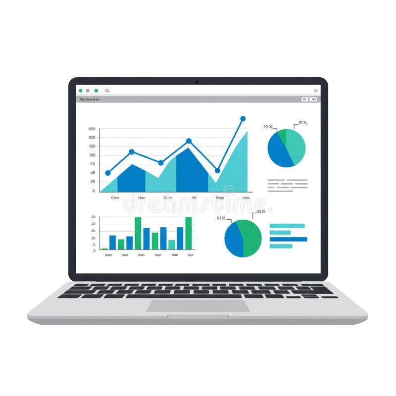 A Laptop Displays Various Data Visualizations, Including Line and Bar ...