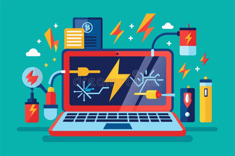 A Laptop Displays Various Symbols Illustrating Electrical Problems ...