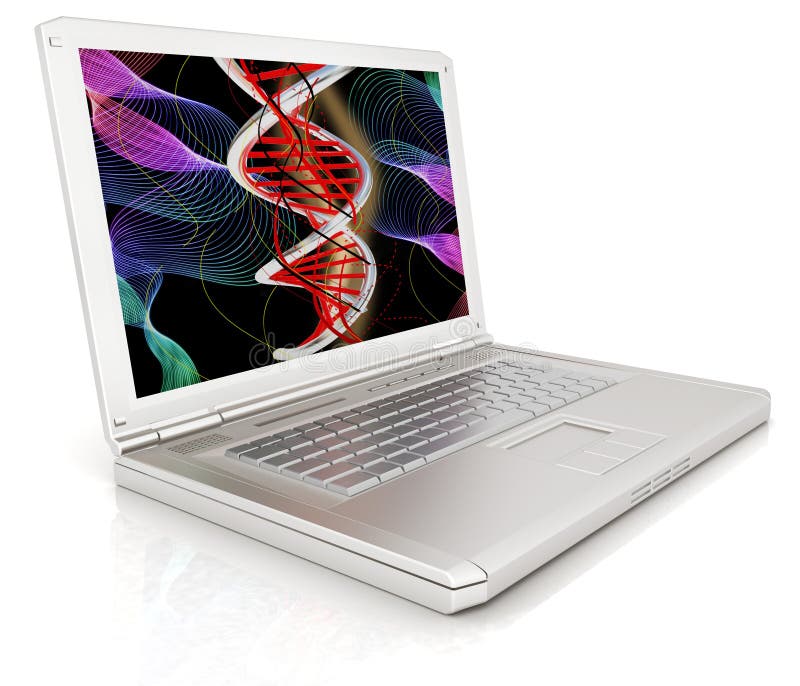Laptop with Dna Medical Model Background on Laptop Screen. 3d Il Stock ...
