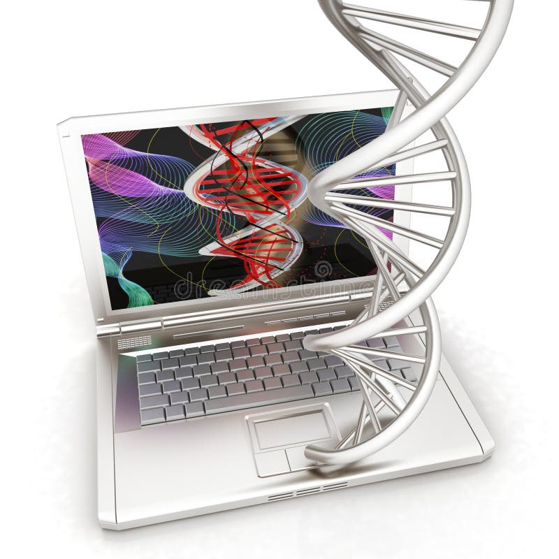 Laptop with Dna Medical Model Background on Laptop Screen. 3d Il Stock ...