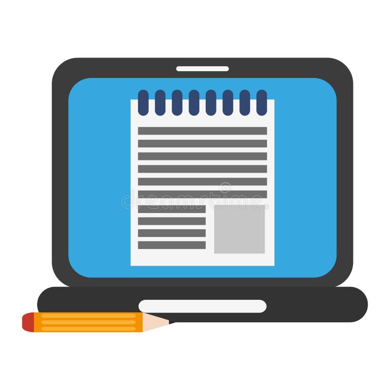 Laptop with Document Symbol and Pencil Stock Vector - Illustration of ...