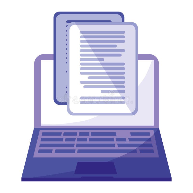 Laptop with documents icon stock vector. Illustration of flat - 136085826