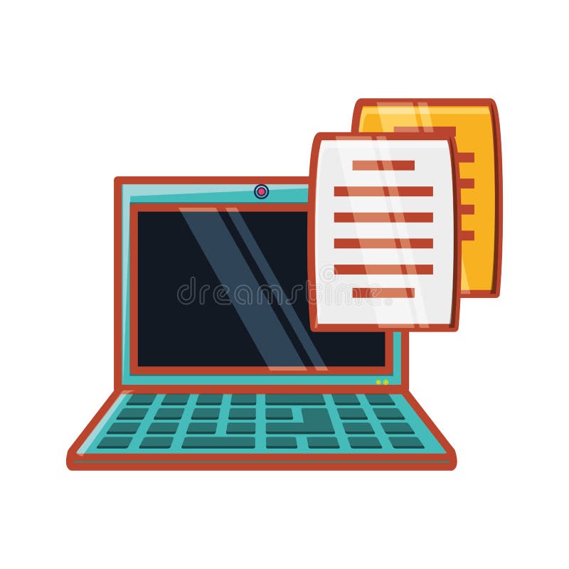 Laptop with Documents Icons Stock Illustration - Illustration of design ...