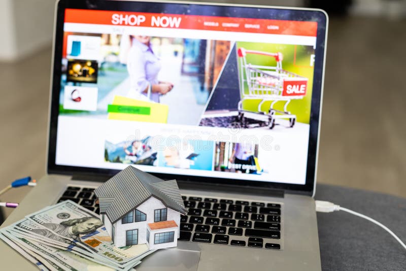 Laptop and Dollar Bill for Shopping Online, Home Model Editorial Image ...