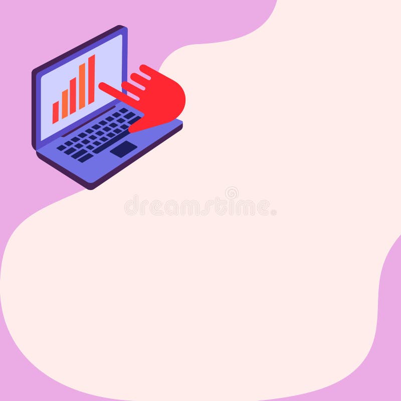 Laptop Drawing Showing Graph Growth Hand Pointing Screen. Notebook ...