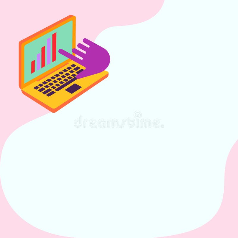 Laptop Drawing Showing Graph Growth Hand Pointing Screen. Notebook ...