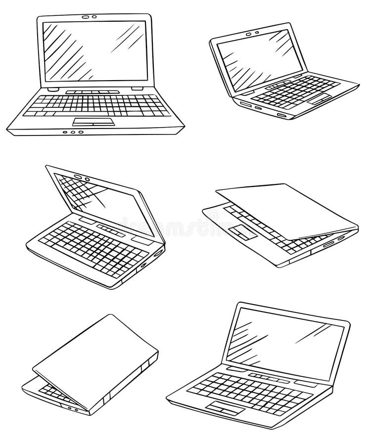 Laptop drawings vector set stock vector. Illustration of design - 49828121