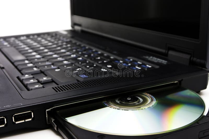 DVD ROM on a Laptop Opened To Show Disc. Isolated. Stock Image - Image ...