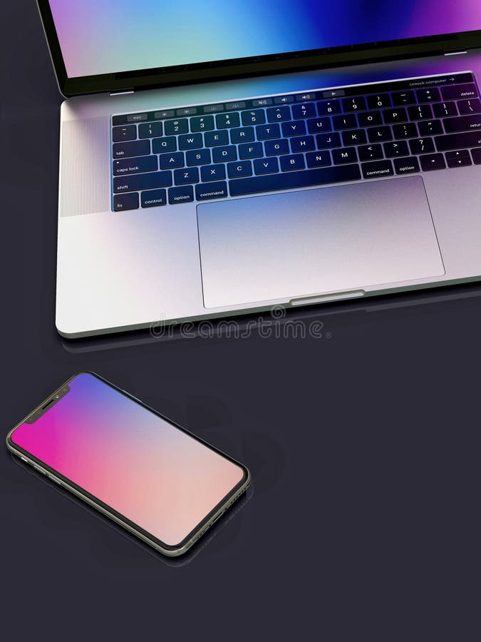 Laptop E IPhone Do MacBook Pro Na Mesa Ilustração Stock - Ilustração de ...