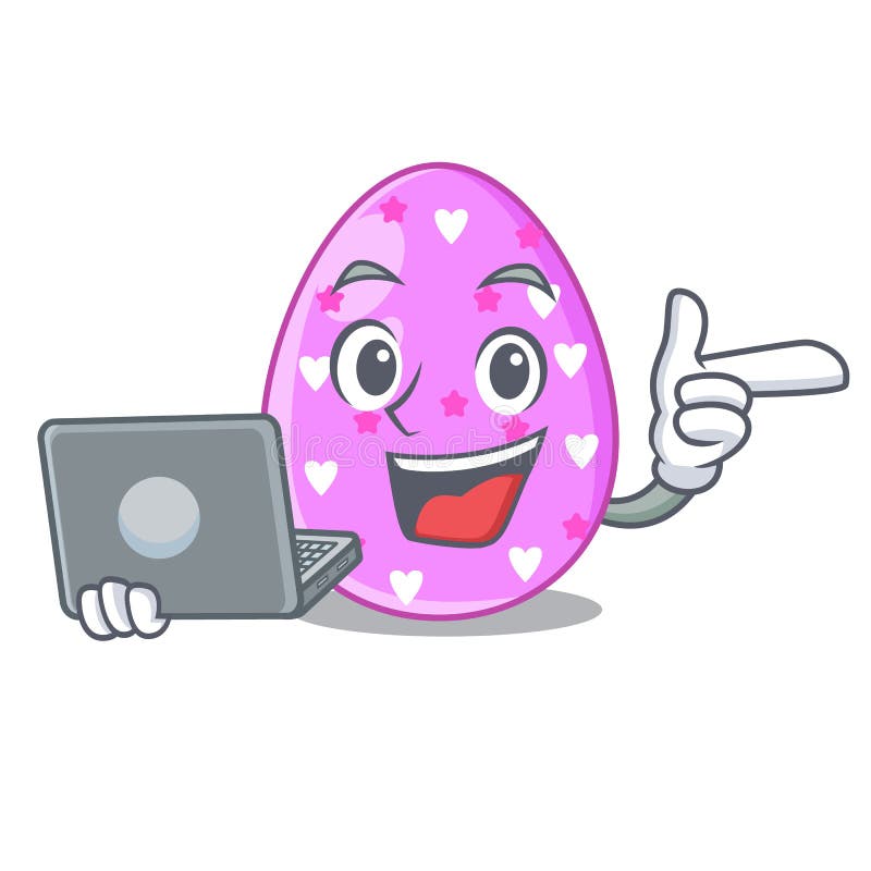 With Laptop Easter Egg Cartoon Clipping on Path Stock Vector ...