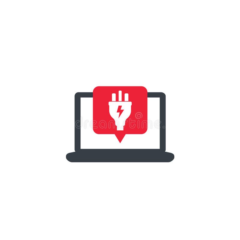 Laptop with Electric Plug on Screen, Vector Icon Stock Vector ...