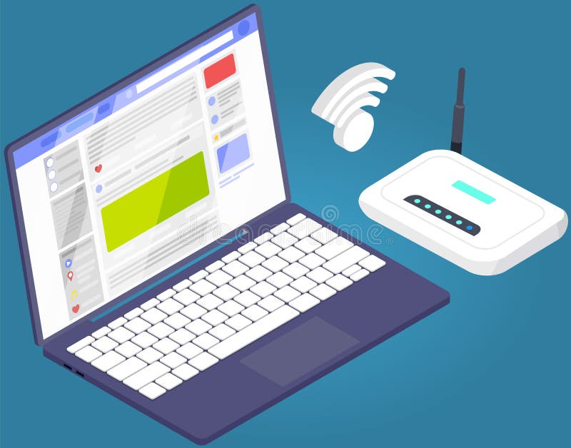 Laptop Electronic Devices Connected To Wi-fi Router or NFC Wireless ...