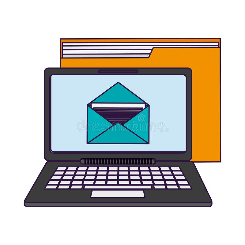 Laptop email and folder stock vector. Illustration of computer - 138081668