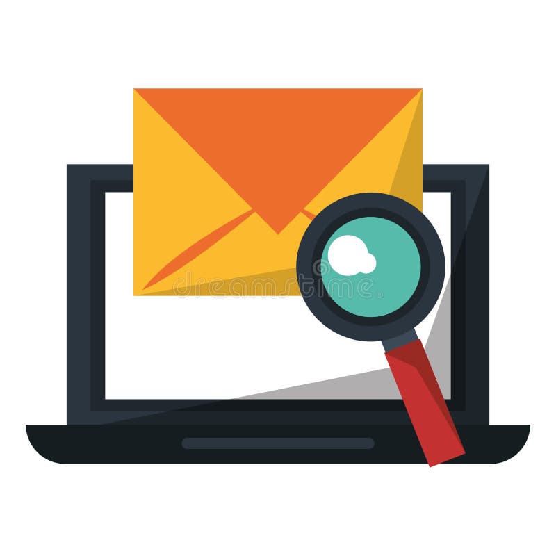 Laptop Email and Magnifying Glass Stock Vector - Illustration of search ...